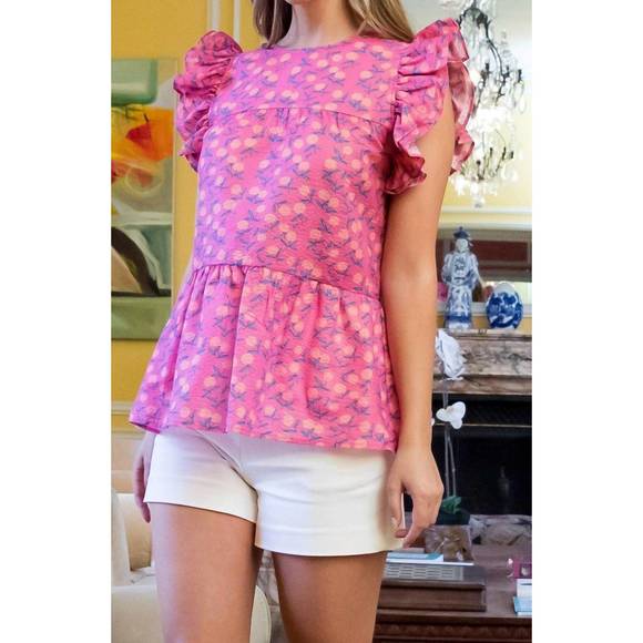 THML | Tops | New Thml Pink Ruffle Tiered Top In Pink Floral | Poshmark